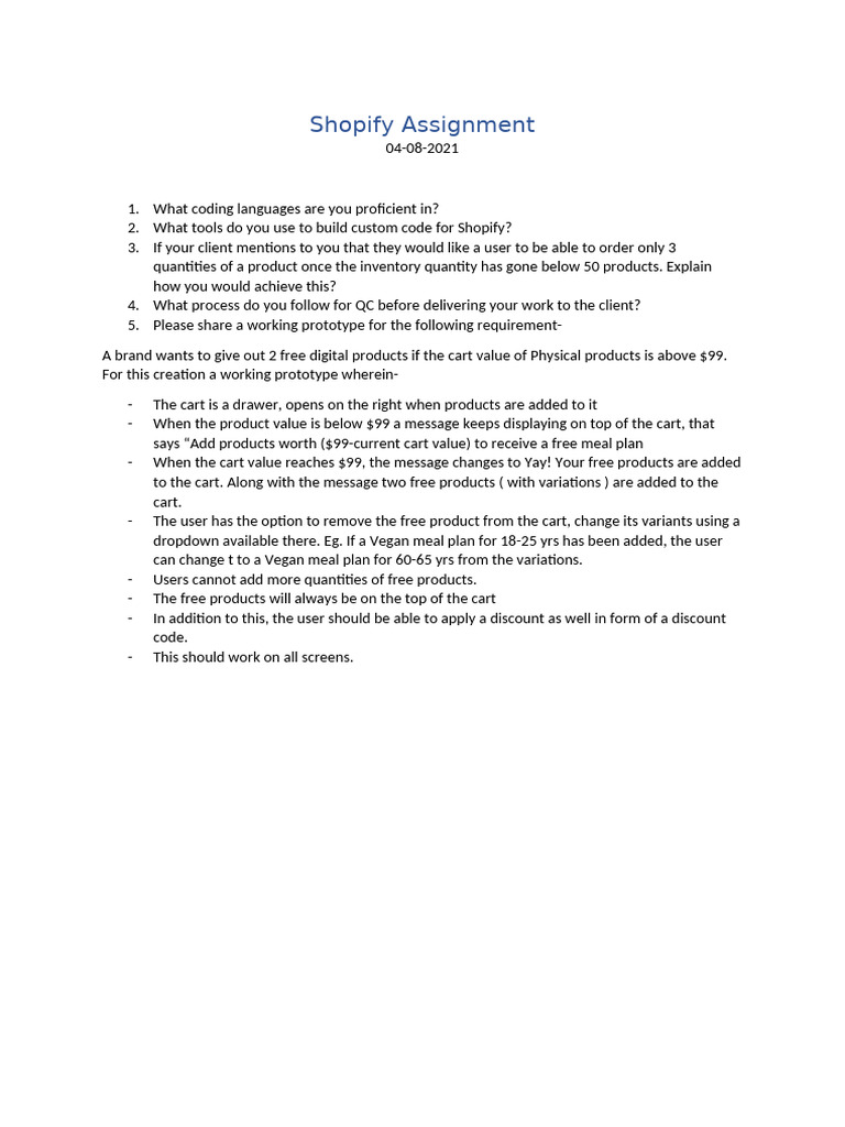 Shopify Assignment | PDF
