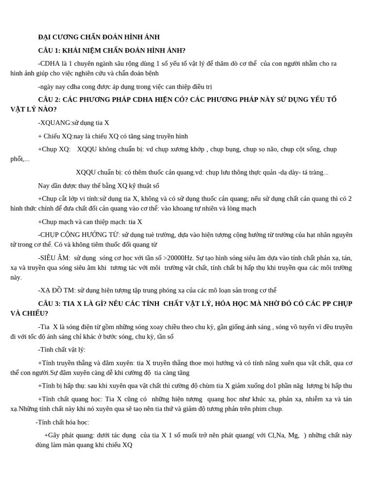 ĐỀ CƯƠNG CDHA | PDF
