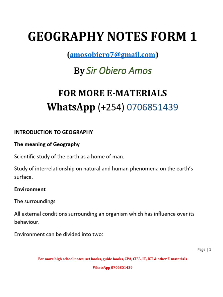 S.1 GEOGRAPHY NOTES | PDF | Atmosphere Of Earth | Atmosphere