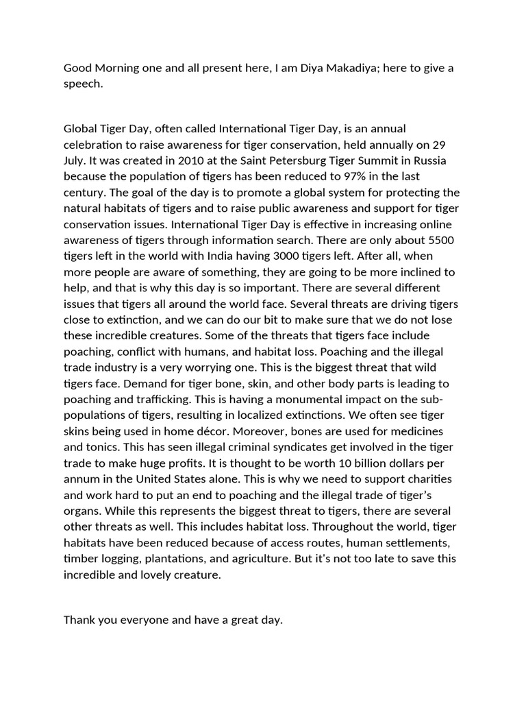 Tiger's Day speech | PDF