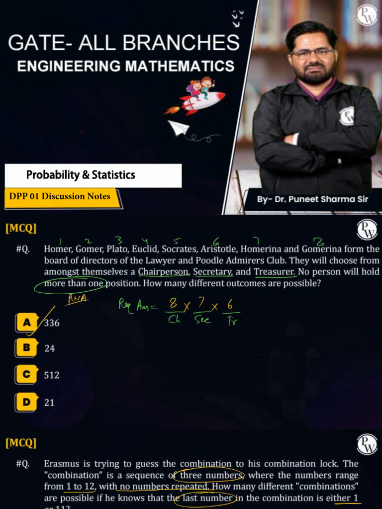 Probability & Statistics - DPP 01 Discussion Notes (By Puneet Sir) | PDF