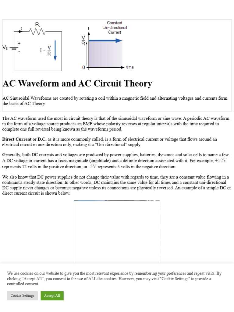 AC Waveform and AC Circuit Theory of Sinusoids | PDF | Root Mean Square | Direct Current