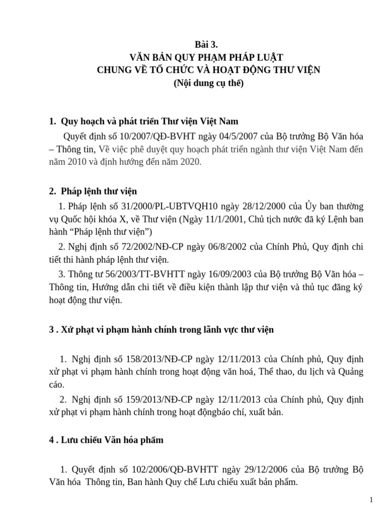 Bài 3. VBQPPL về tổ chức và hoạt động thư viện | PDF