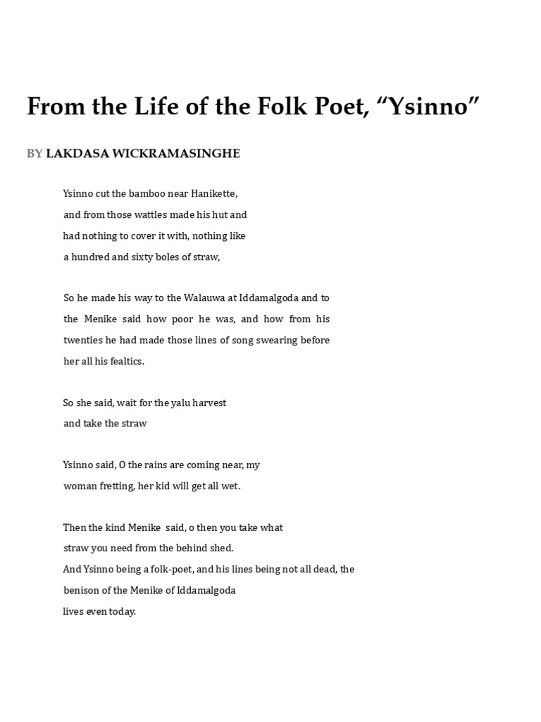 Ysinno: A Folk Poet's Struggles | PDF