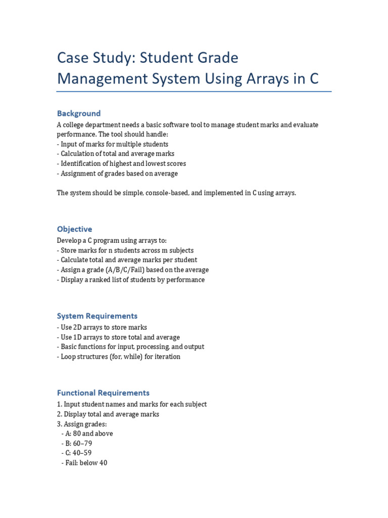 C Programming Case Study Arrays | PDF