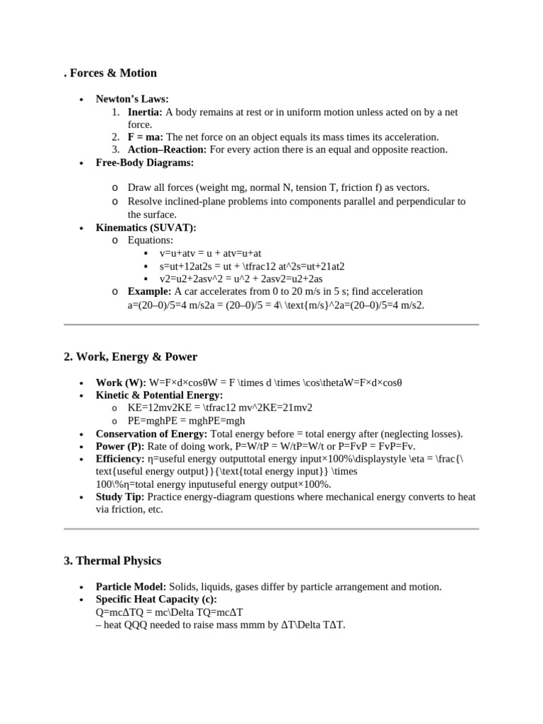 Important Topics For IGCSE 2025 Physics | PDF | Force | Waves