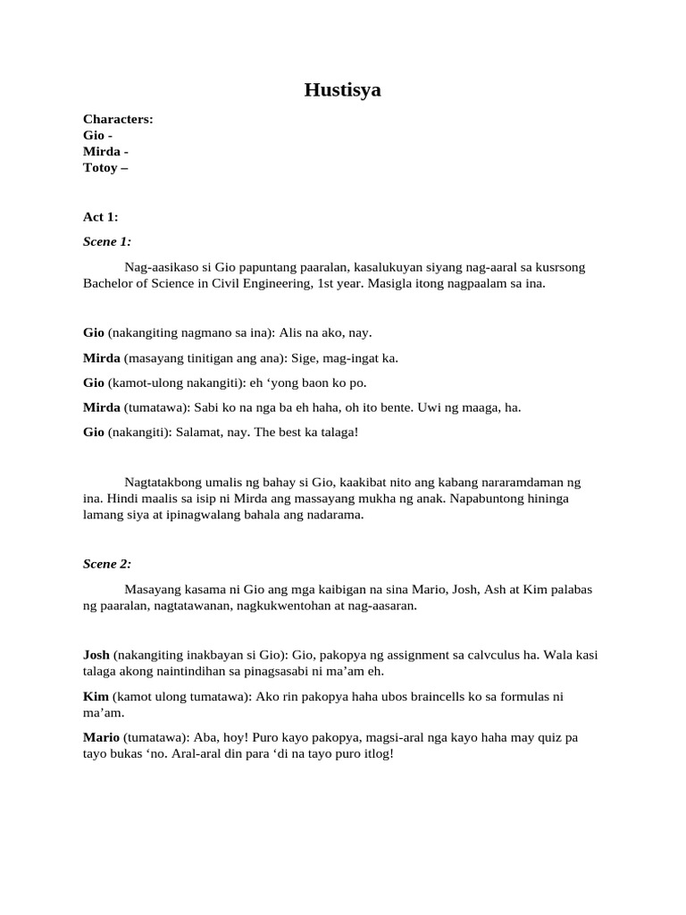 Hustisya: Characters: Gio - Mirda - Totoy | PDF