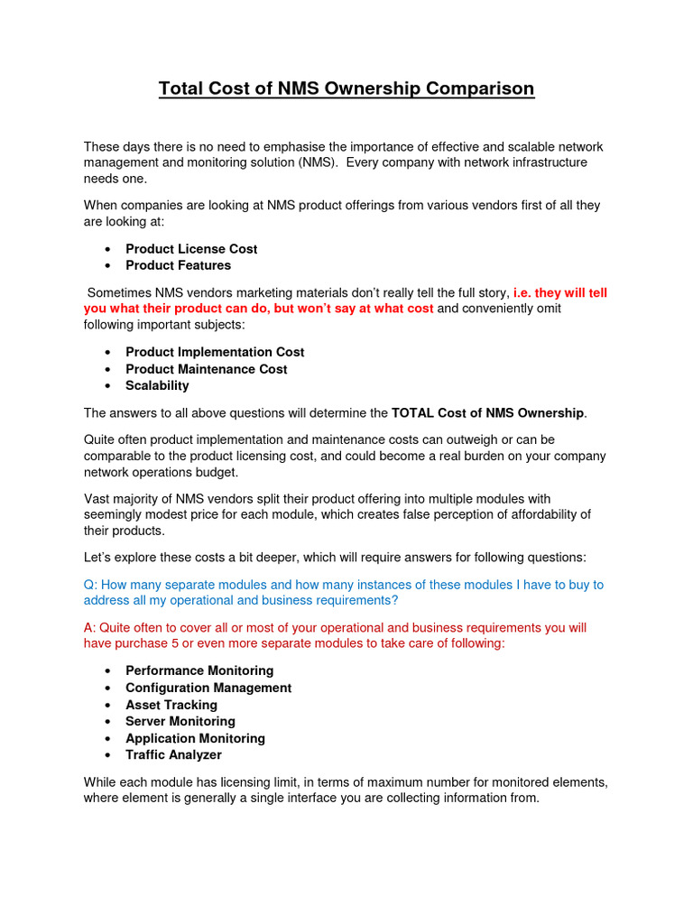 NMS Total Cost of Ownership Analysis | PDF | Databases | Computer Network