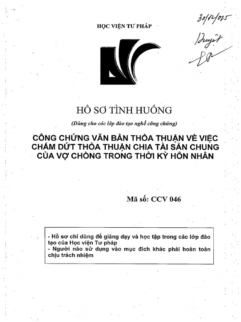 CCV46 Cong Chung Van Ban Thoa Thuan Ve Viec Cham Dut Thoa Thuan Chia Tai San Chung Cua Vo Chong ...