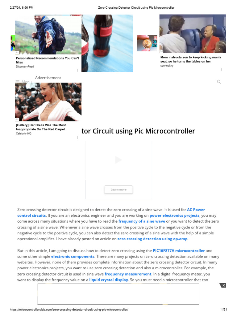 Zero Crossing Detector Circuit Using Pic Microcontroller | PDF | Power Inverter | Detector (Radio)