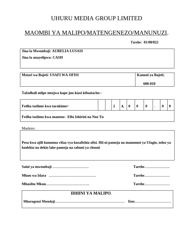 Fomu ya maombi 4 | PDF