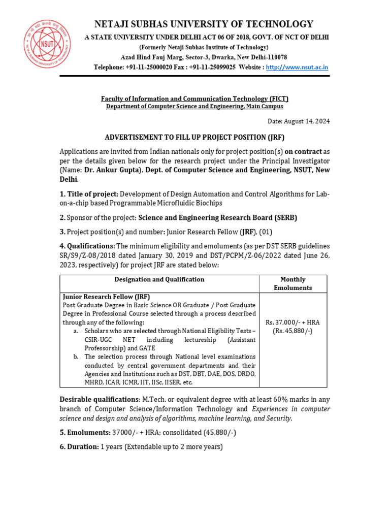 Advertisement JRF SERB SURE | PDF