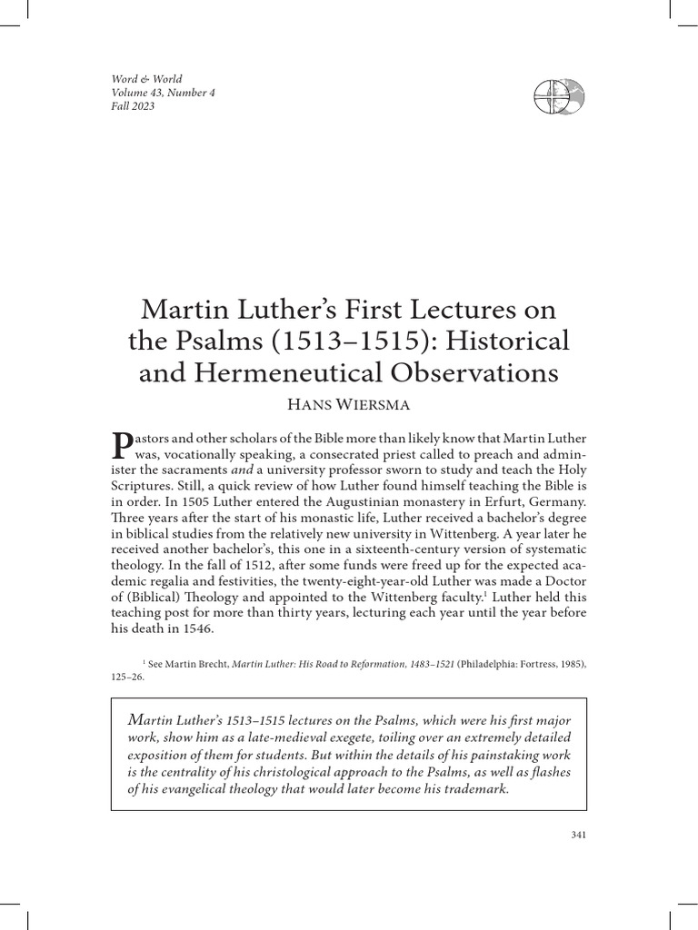 06 Martin Luther's First Lectures On The Psalms (1513-1515) Historical ...