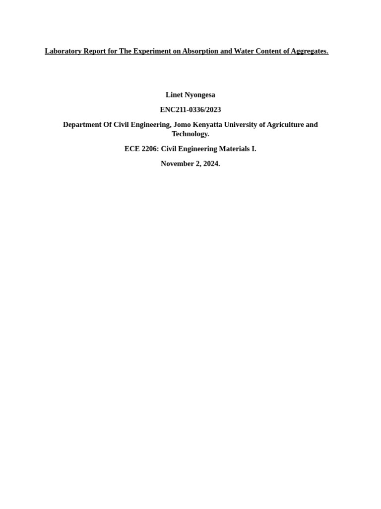 Laboratory Report For The Experiment On Absorption and Water Content of ...