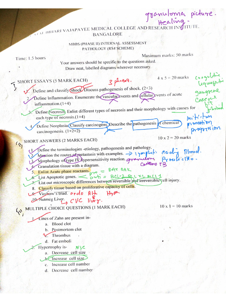 patho 1st internal PYQ | PDF