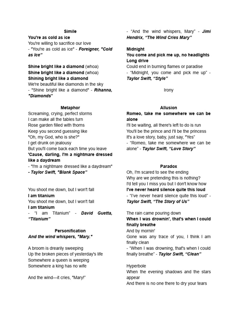 Figurative Language in Popular Songs | PDF