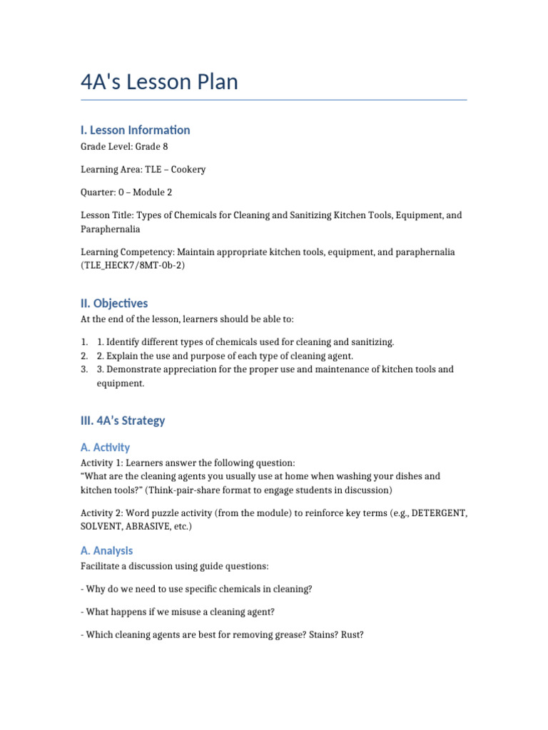 4as Lesson Plan TLE8 Lesson1 | PDF