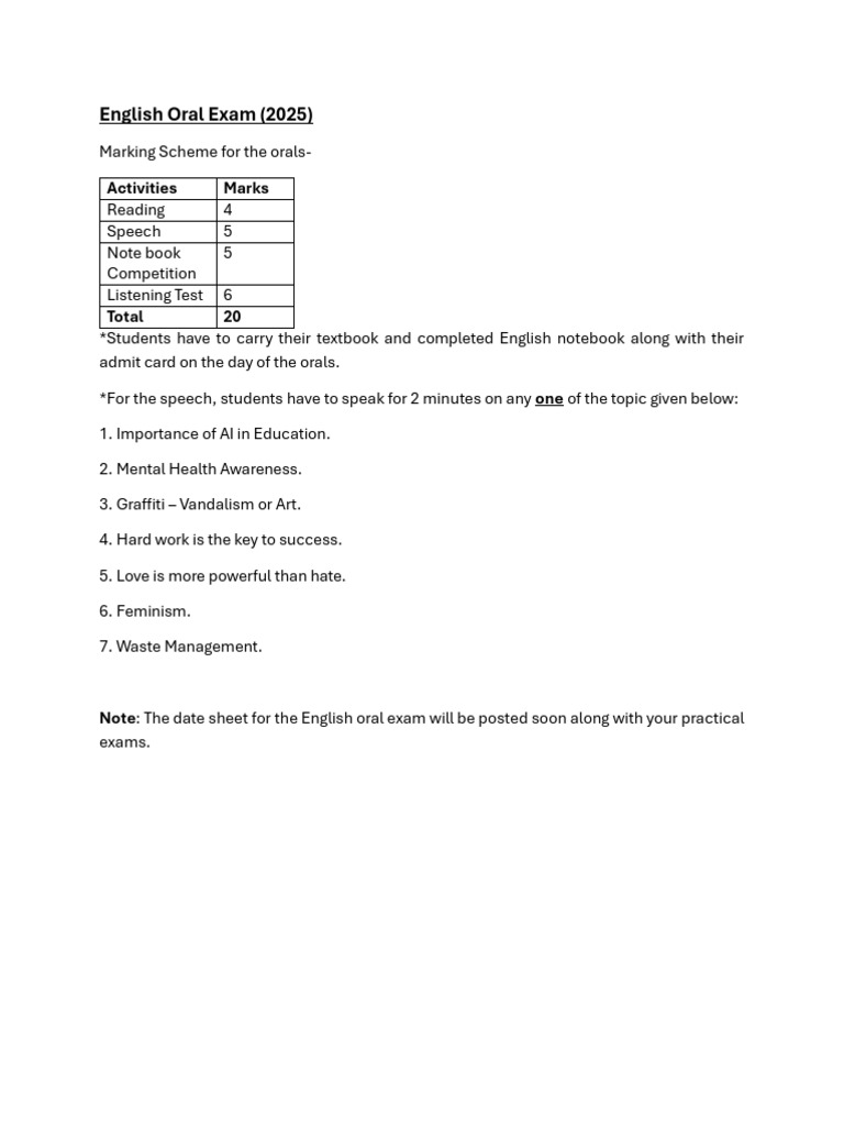 English Oral Examination | PDF