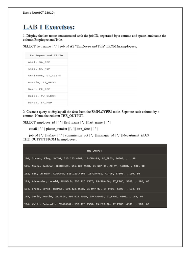 LAB 1 Exercises | PDF