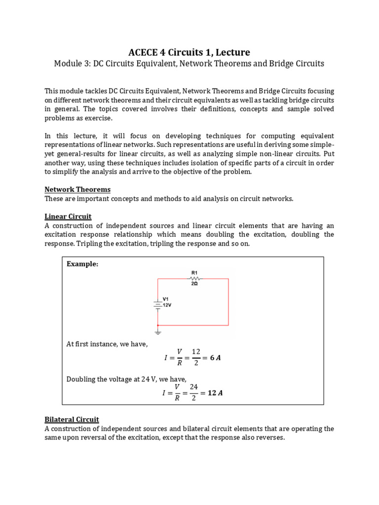 Linear and Bilateral Circuit Analysis | PDF | Electrical Network ...