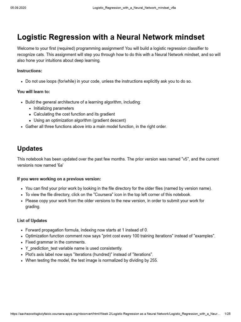 Logistic Regression With A Neural Network Mindset V6a | PDF | Applied ...