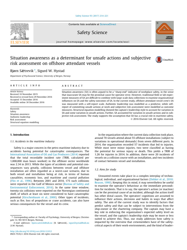 47. Situation awareness as a determinant for unsafe actions and ...