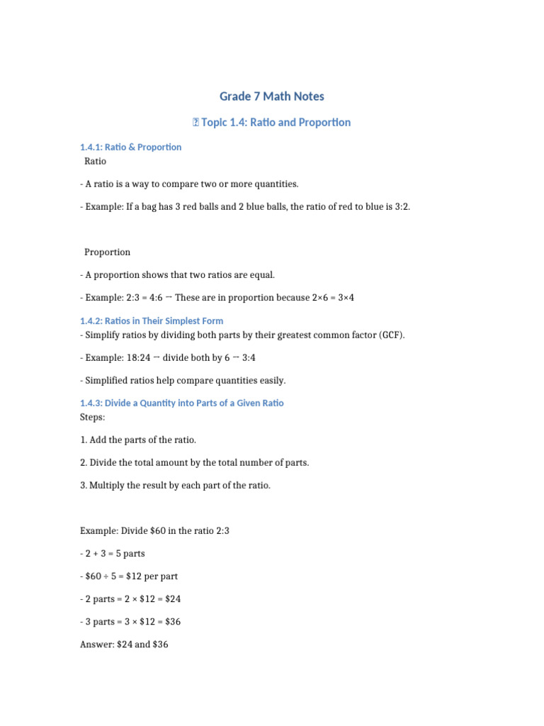 Grade_7_Ratio_and_Proportion_Notes | PDF
