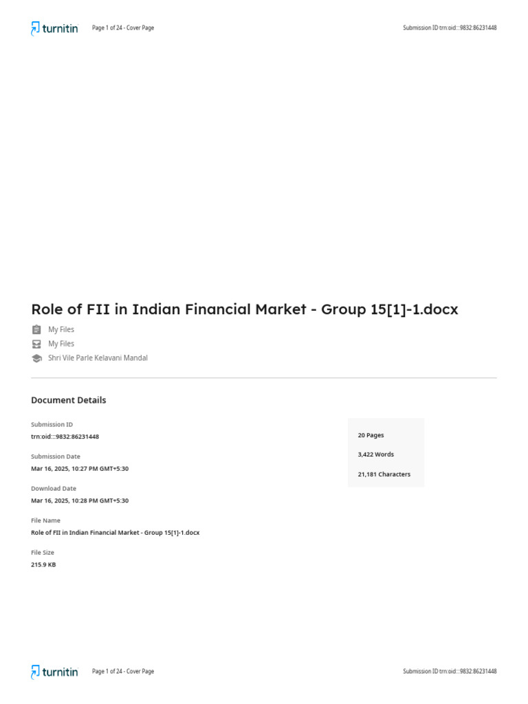 Role of FII in Indian Financial Market - Group 15 (1) - 1 | PDF ...