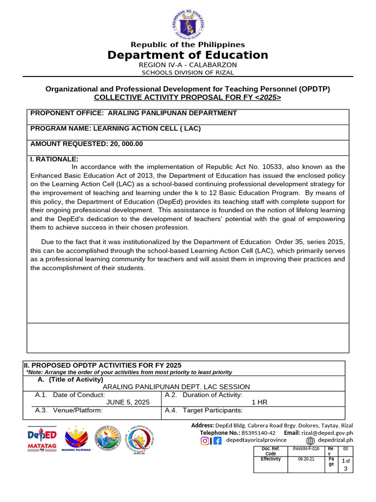 AP - Activity-Program Proposal | PDF | Learning