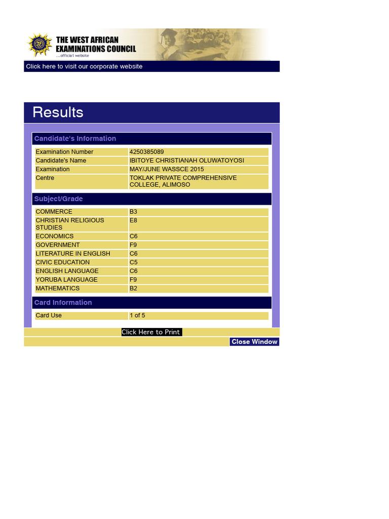WAECDIRECT ONLINE - RESULTS | PDF