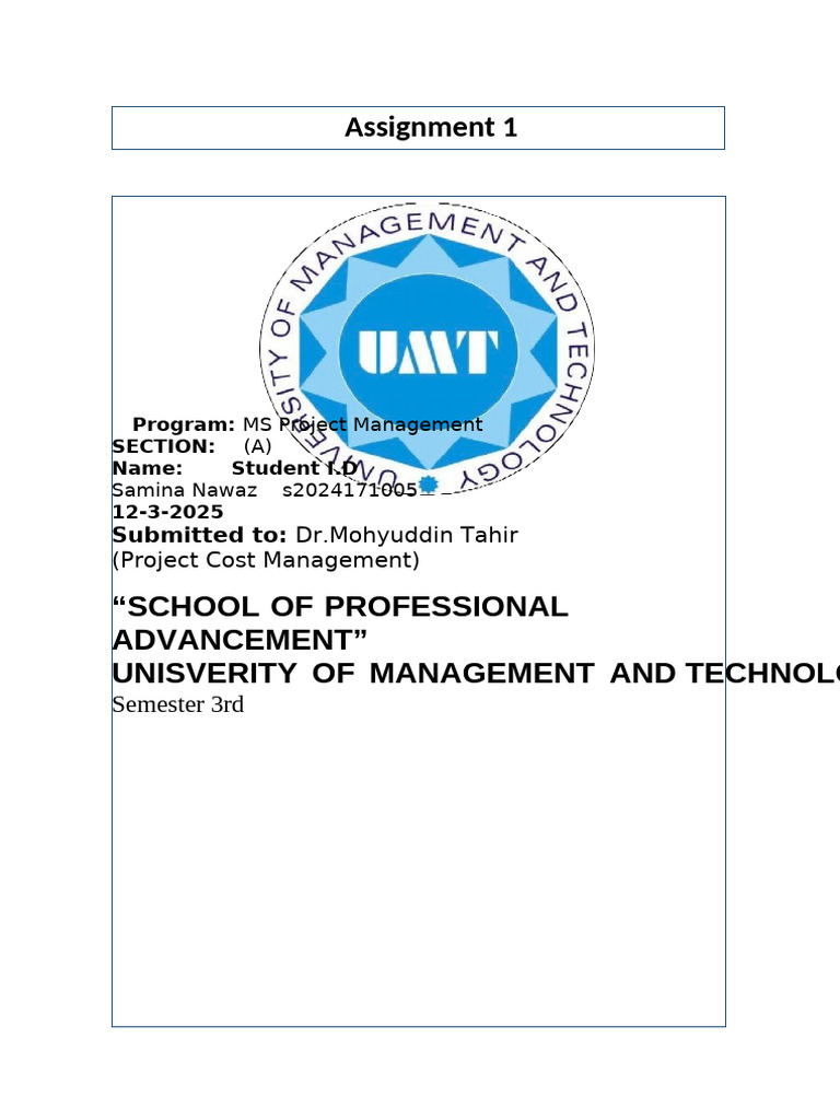 Project Cost Management Assignment 1 | PDF | Project Management