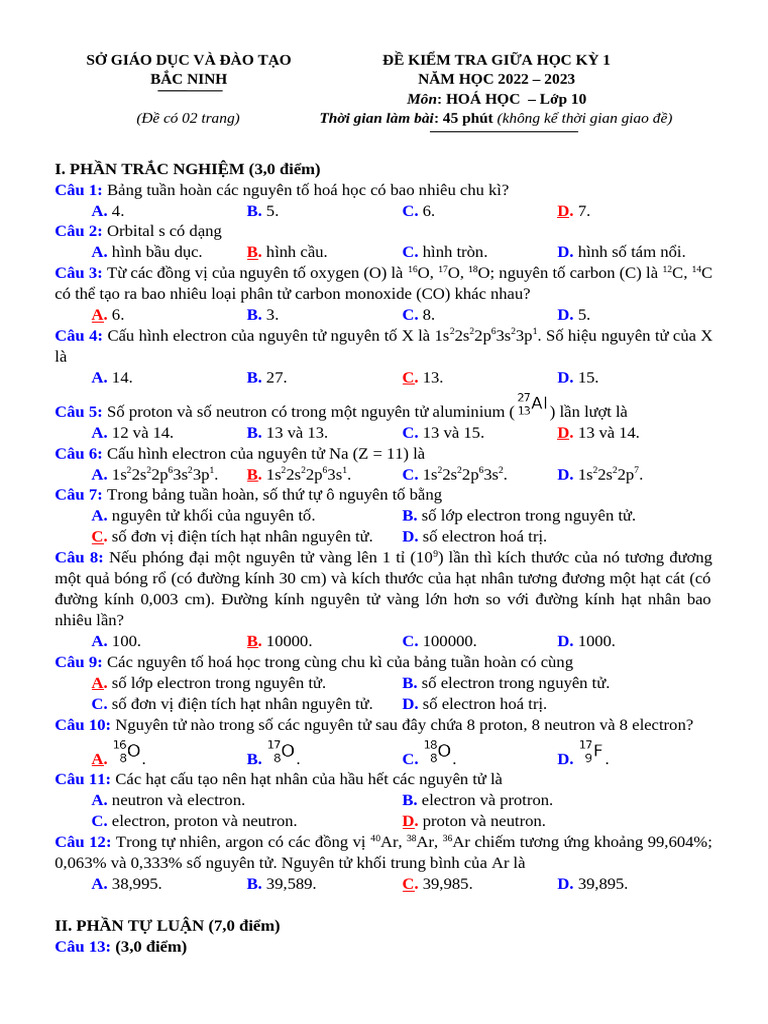 22 - 23. Hoá 10 - GKI - Sở Bắc Ninh - Chamthitn.01@Gmail.com - Brian Kichil | PDF