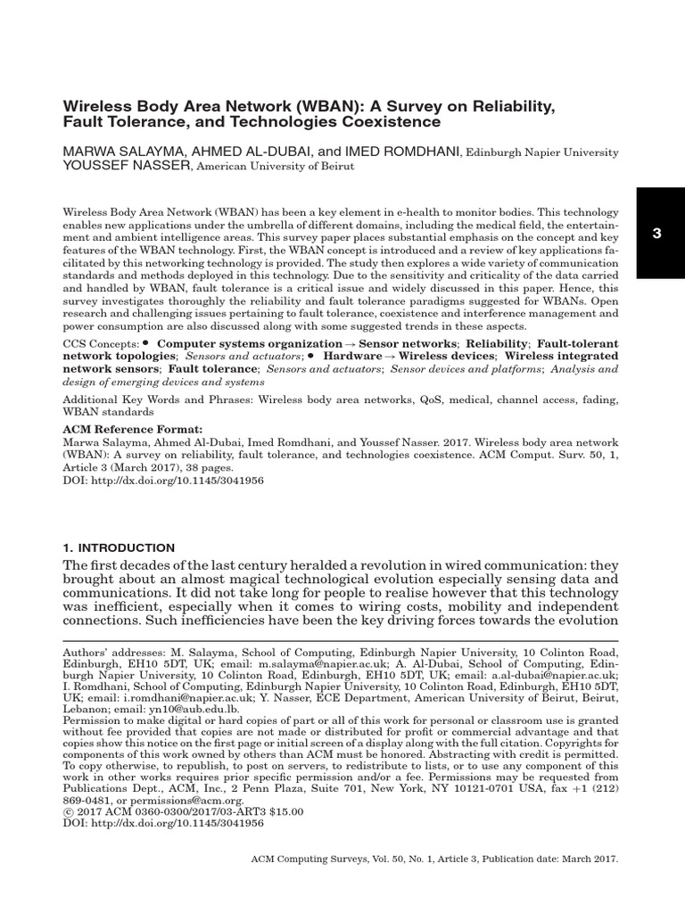 Wireless Body Area Network (WBAN) A Survey On Reliability | PDF ...