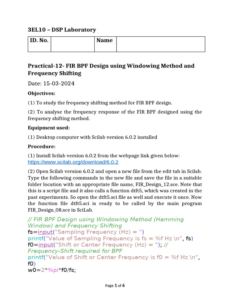 12 - 06-03-2024 - FIR BPF Design | PDF | Electronics | Signal Processing