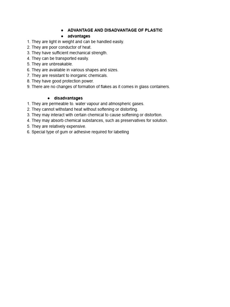 Advantages and Disadvantages of Plastic | PDF