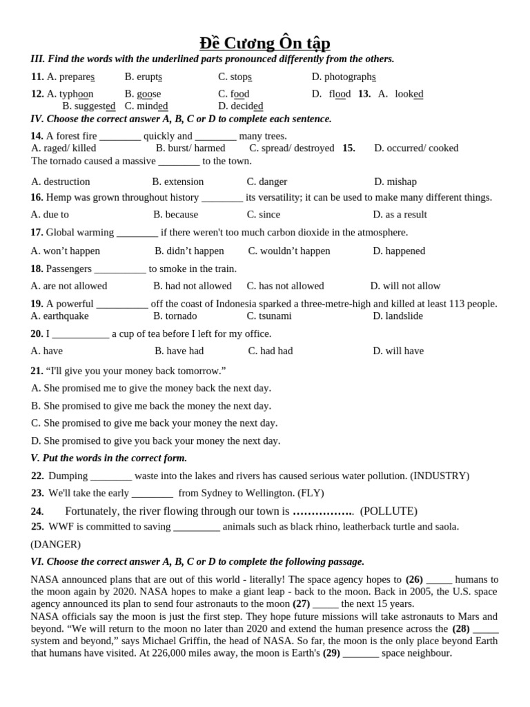 Đề Cương Ôn tập hk2 tiếng anh 8 | PDF | Moon | Tornadoes