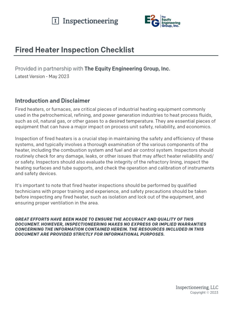 Heater Inspection Checklist | PDF | Mechanical Engineering