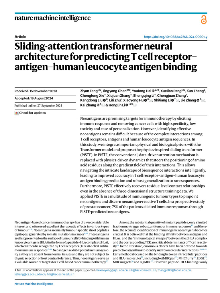 (2024NMI) Sliding-Attention Transformer Neural Architecture For Predicting T Cell Receptor ...