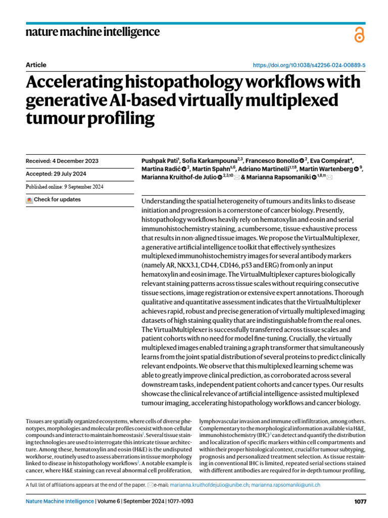 [2024NMI]Accelerating histopathology workflows with generative AI-based virtually multiplexed ...