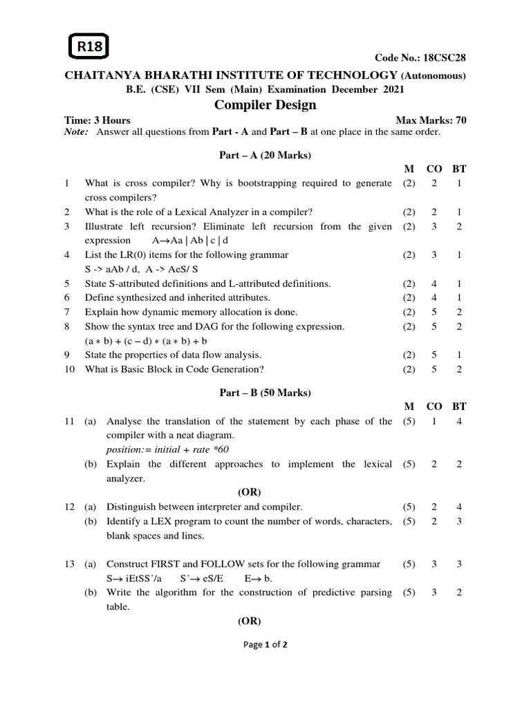 Compiler Design 18CSC28 | PDF | Parsing | Computer Programming