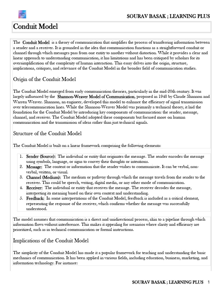 Conduit Model, Grapevine Model | PDF | Communication | Information