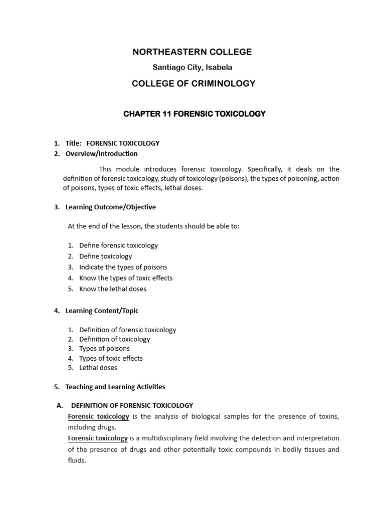 Forensic Toxicology Overview and Types | PDF | Poison | Toxicology