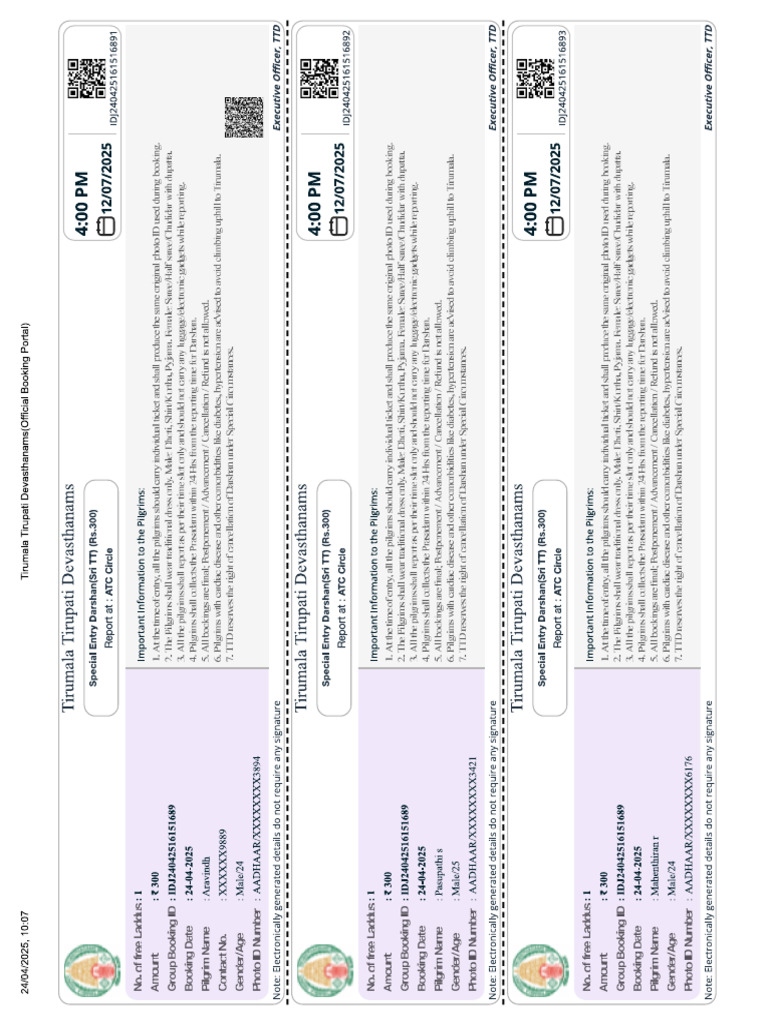 TTD Dharsanam Tickets | PDF