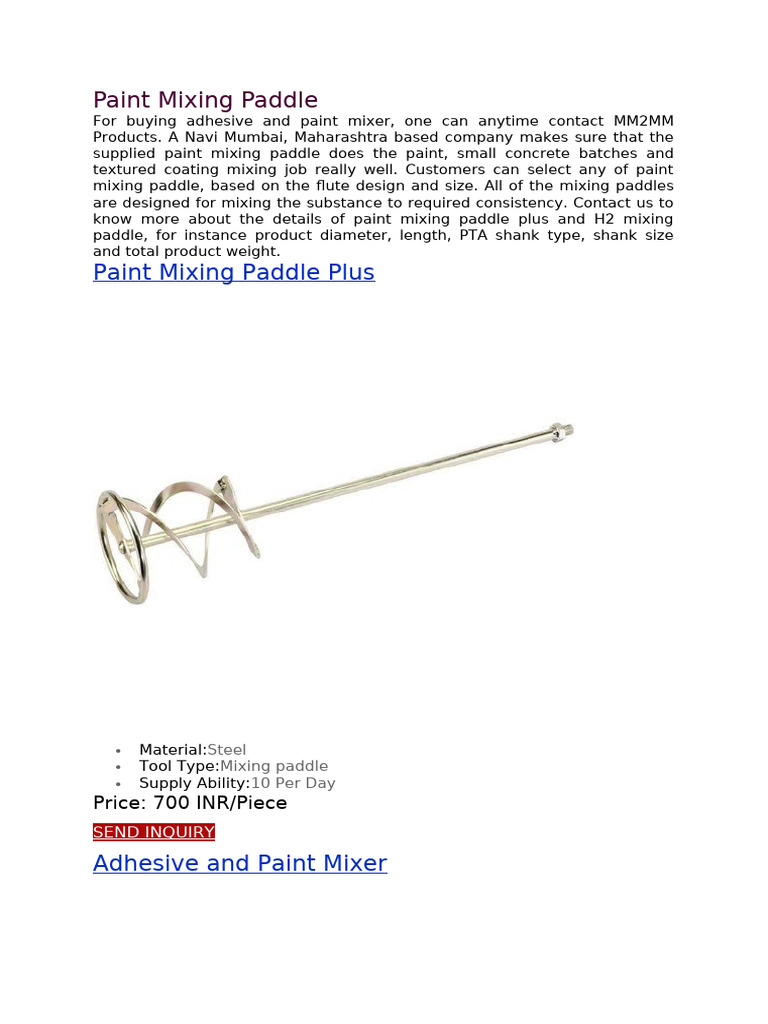 Paint Mixing Paddle for Adhesives | PDF