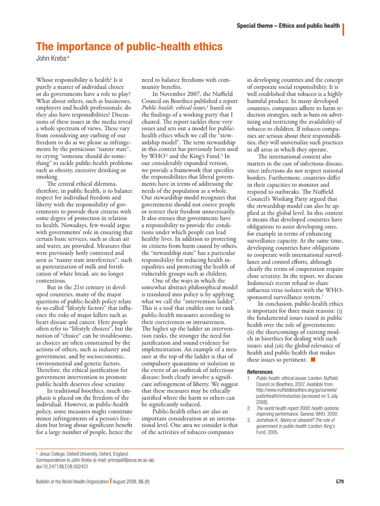 The Importance of Public-Health Ethics08-052431 | PDF | Public Health