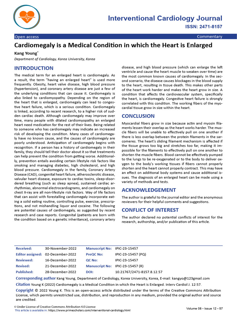 Cardiomegaly Is A Medical Condition in Which The Heart Is Enlarged ...