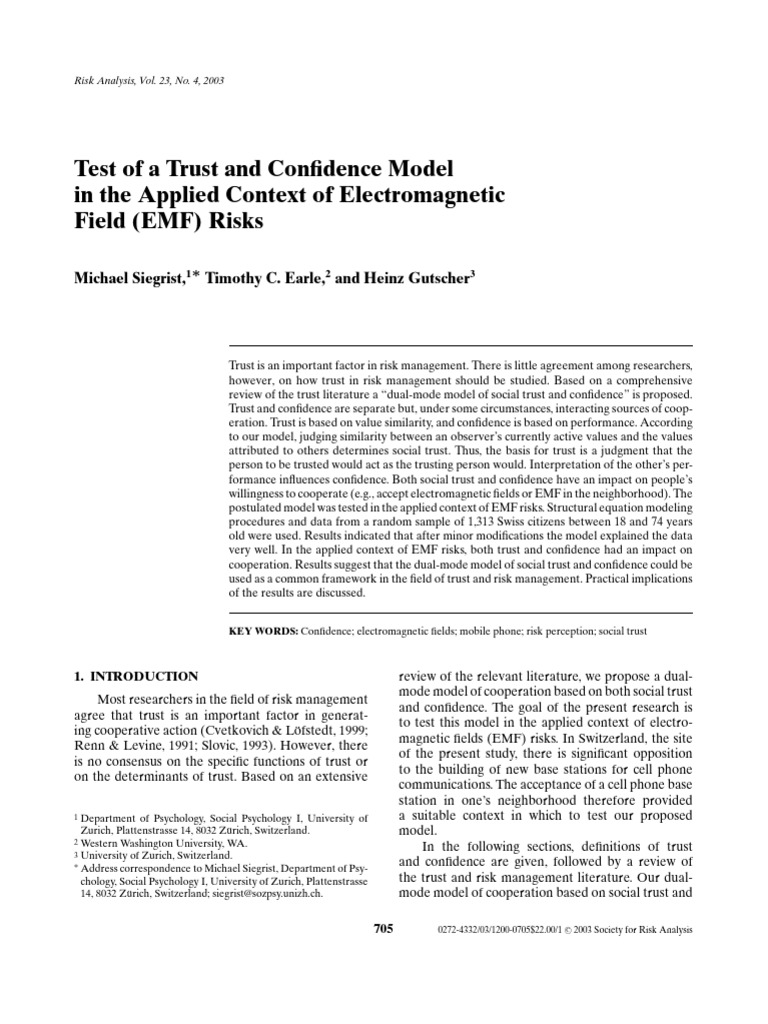 Risk Analysis - 2003 - Siegrist - Test of A Trust and Confidence Model ...