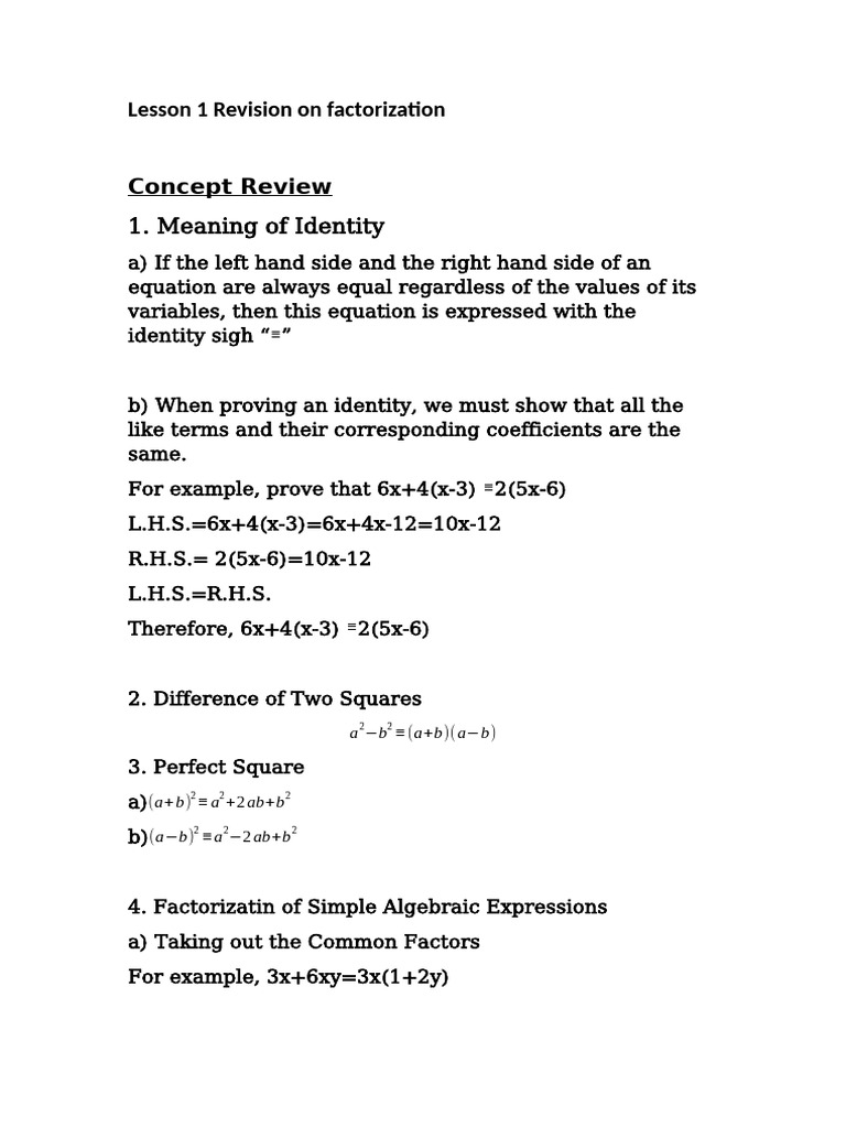 revision on factorization | PDF