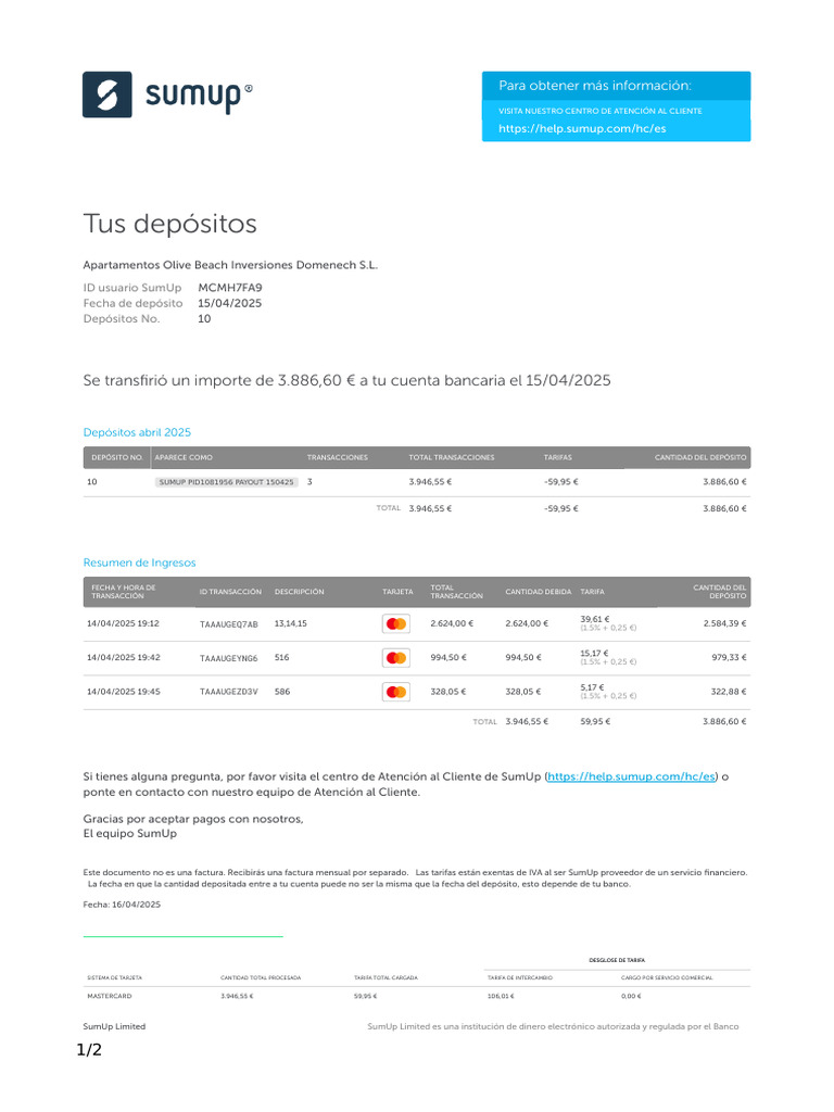 20250415 MCMH7FA9 Daily Payout Report | PDF | Bancos | Business