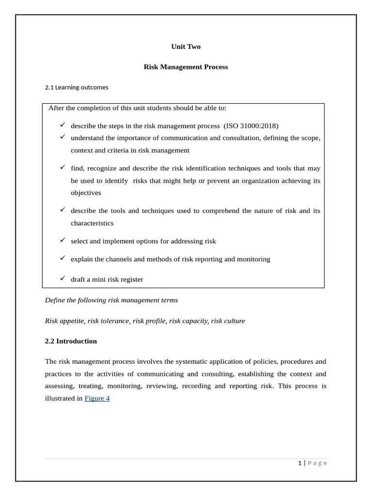 Unit Two Risk Management Process | PDF | Risk | Standard Deviation